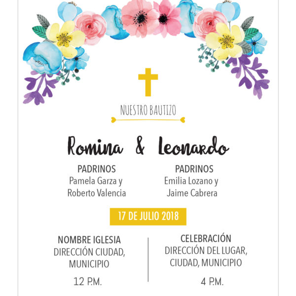 Diseño de Invitación Bautizo Cruz Hermanos Mixto personalizada!