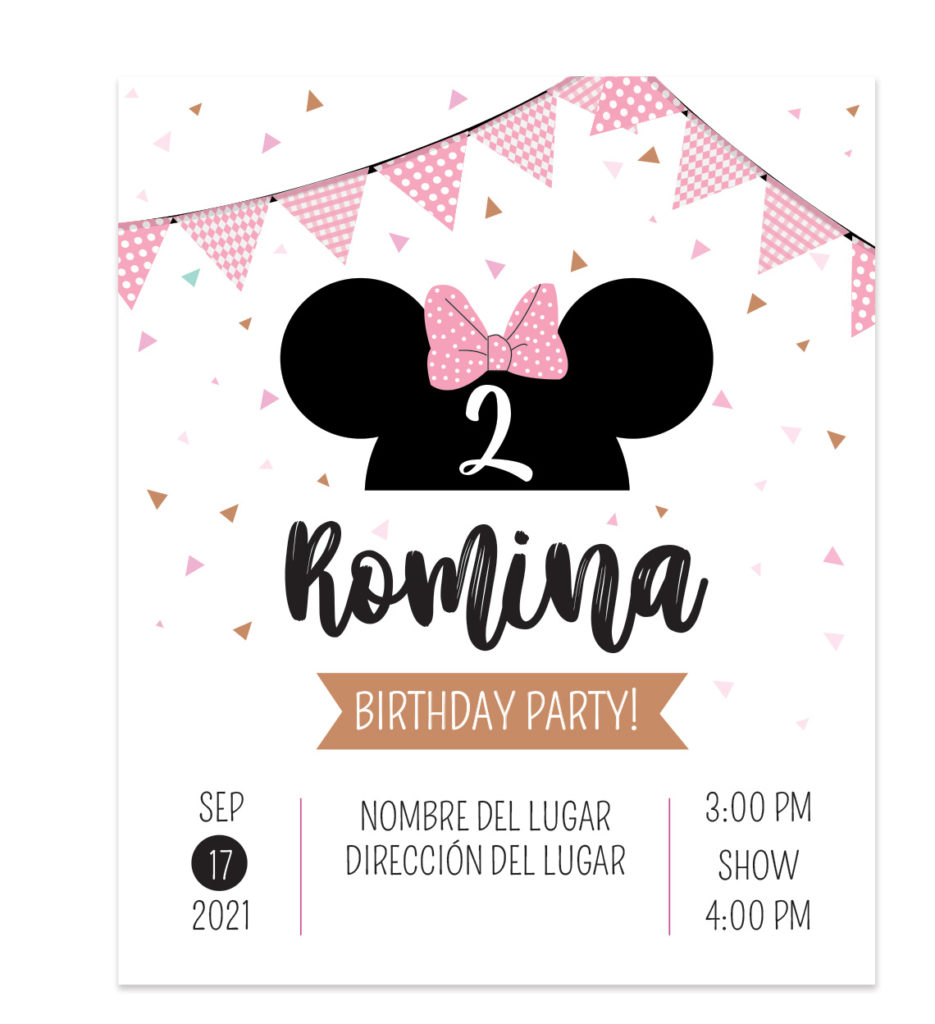 Invitación Minnie Bow Rosa - Diseños digitales personalizados