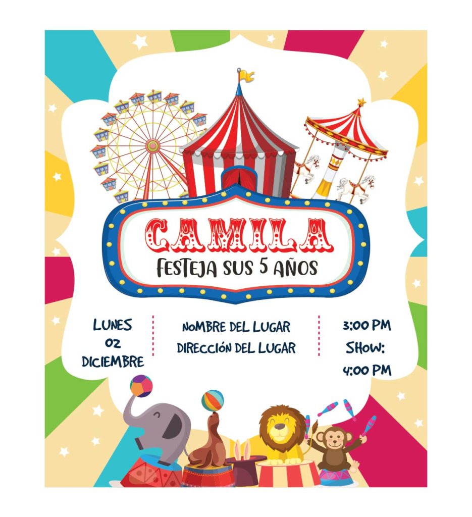 Invitación Cumpleaños Circo Colores - Diseños digitales personalizados