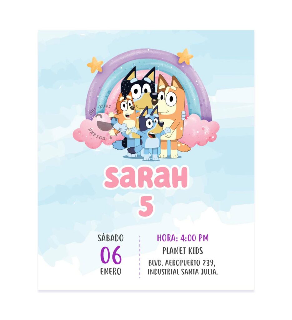 Invitación Bluey - Diseños digitales personalizados