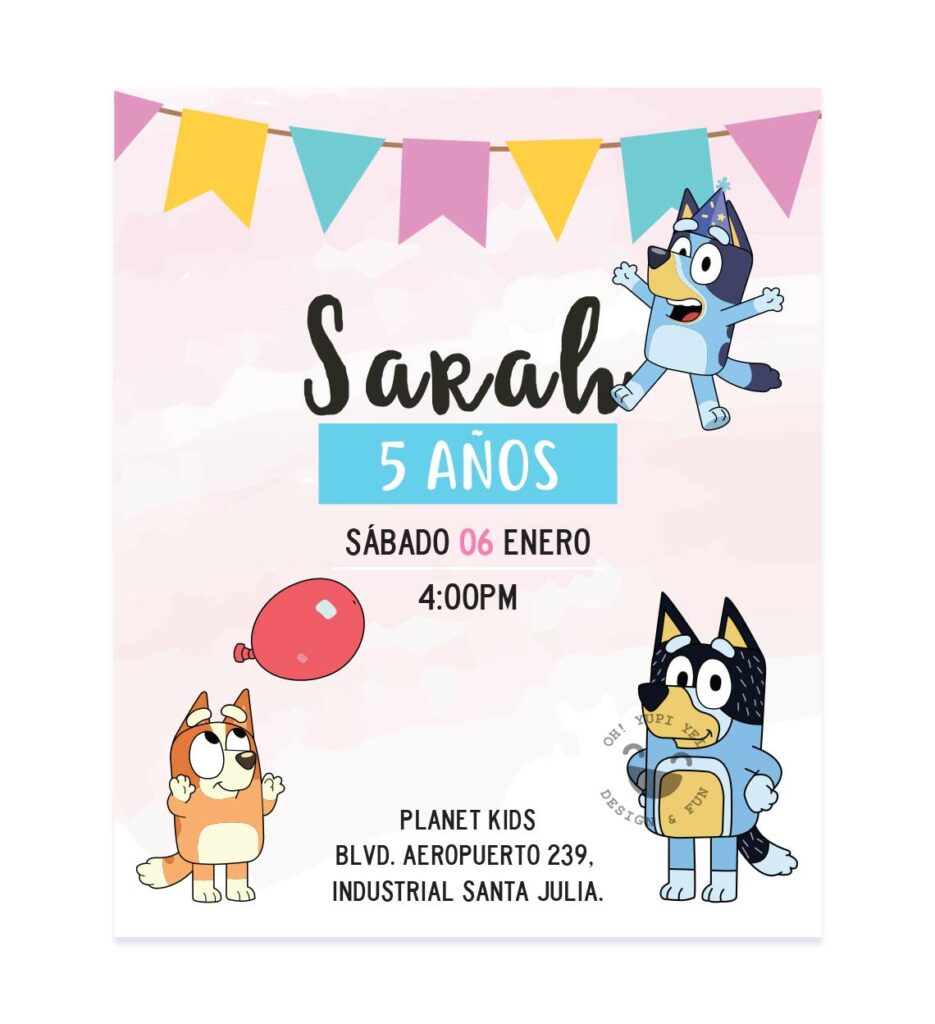 Invitación Bluey globo - Diseños digitales personalizados